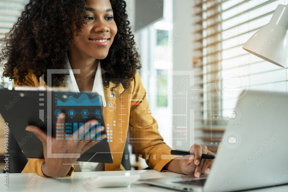 Business woman hand Project manager working and update tasks and Gantt ...