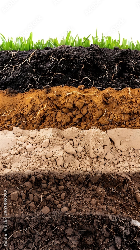 Realistic 4K close-up of soil layers showing different textures and ...