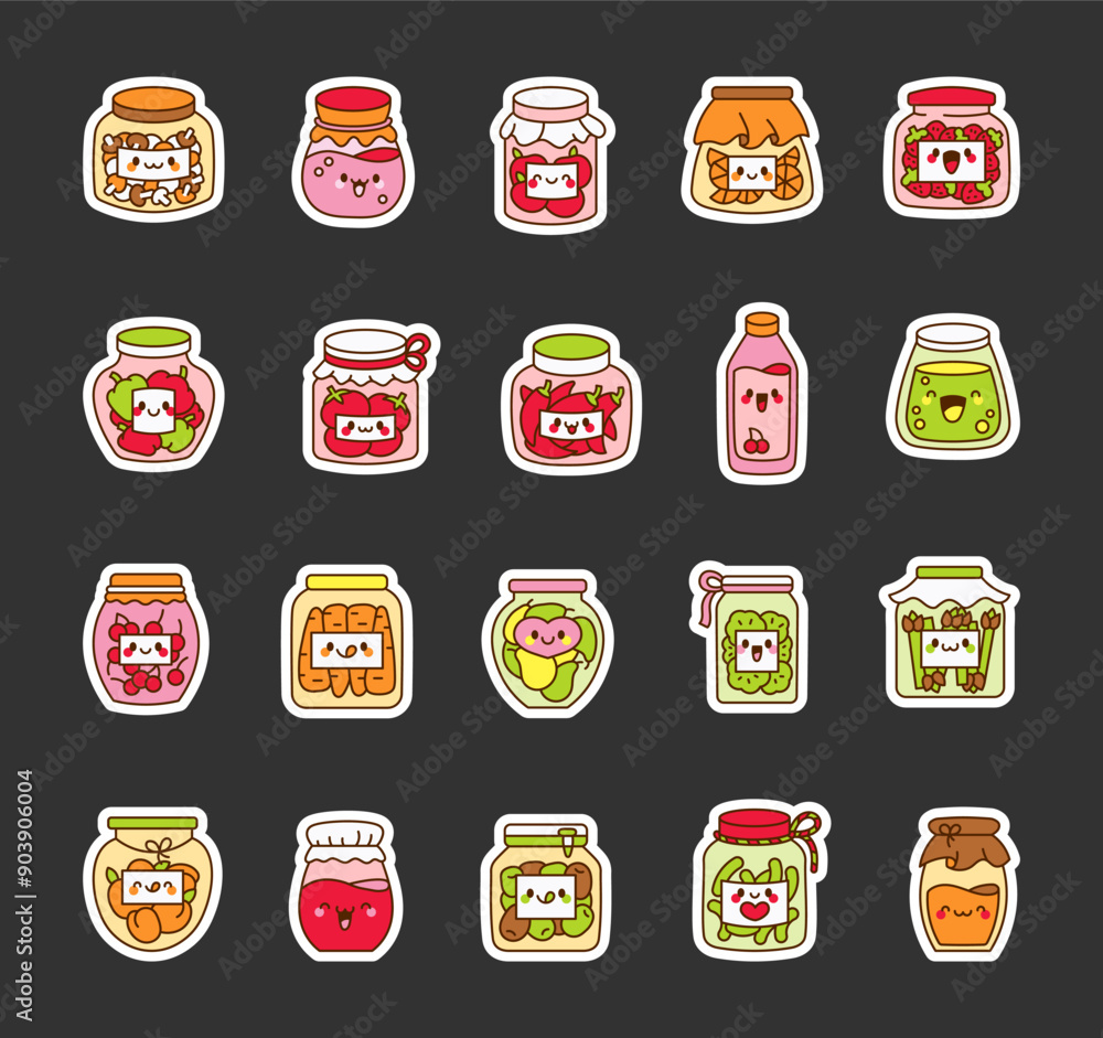 Cute canned pickled vegetables and fruit jam. Sticker Bookmark. Funny ...