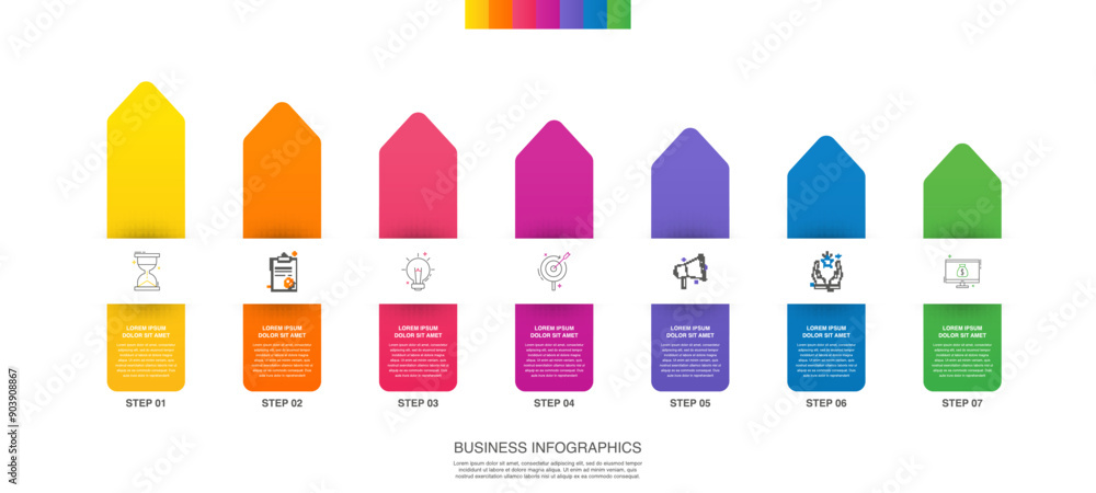 Vector infographic arrow design with seven steps. Infographics template ...