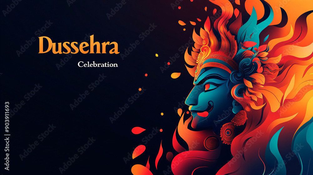 Dussehra banner with an abstract illustration of a burning effigy of ...