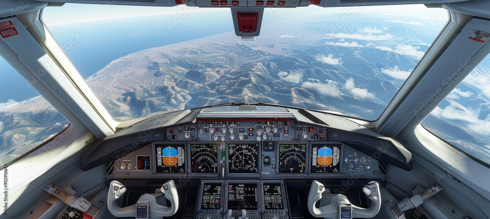 Military fighter jet cockpit view. Aerial combat warfare vehicle ...