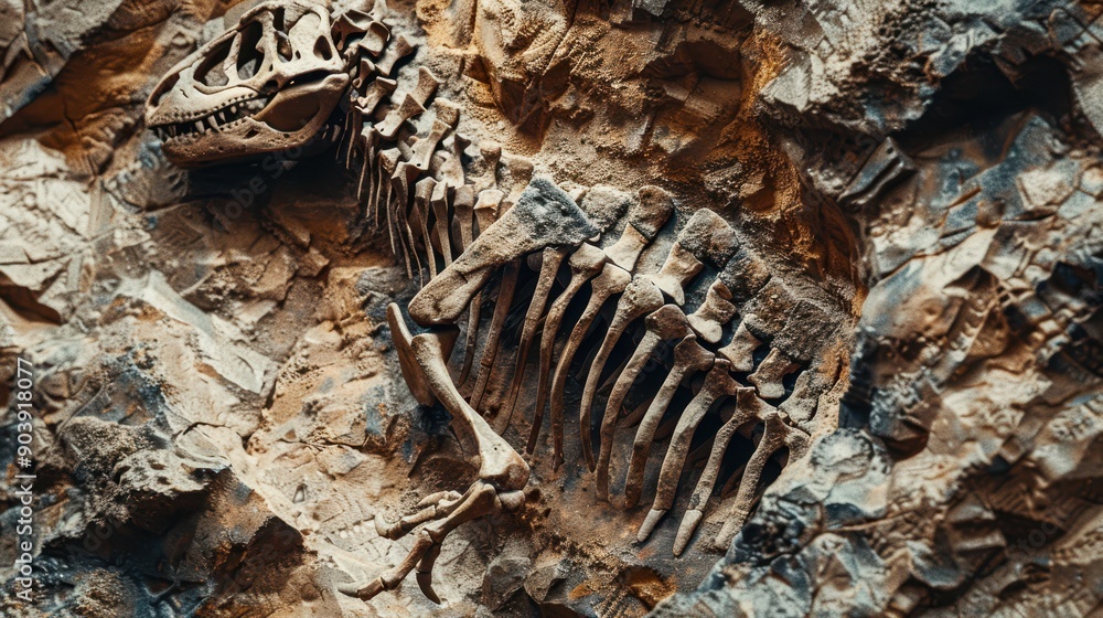 Dinosaur fossil partially embedded in rock, showcasing detailed ...