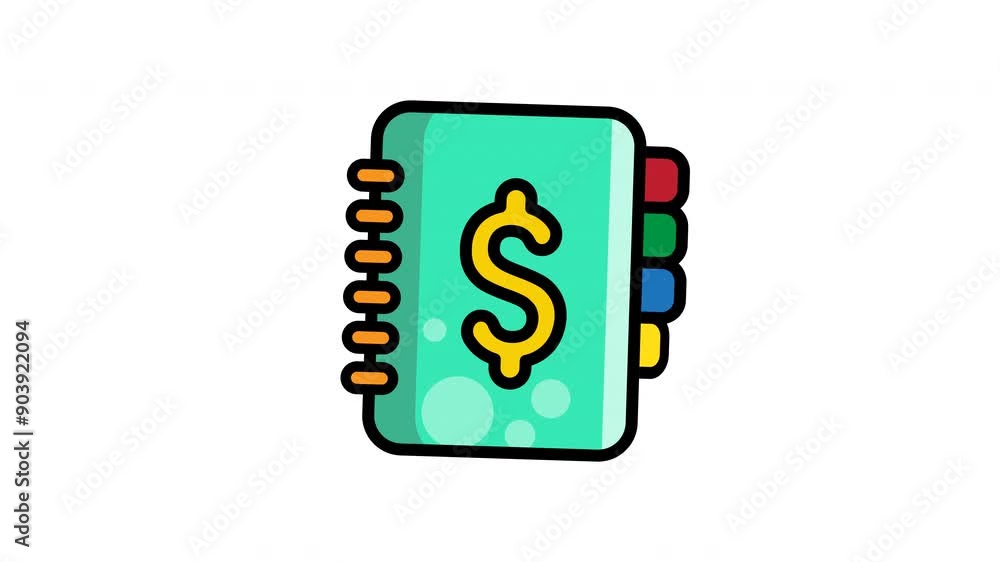 Animated finance records with book icon . Seamless looping video with ...