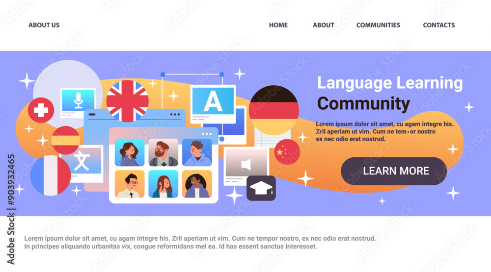 Language Learning Community online platform with international flags ...