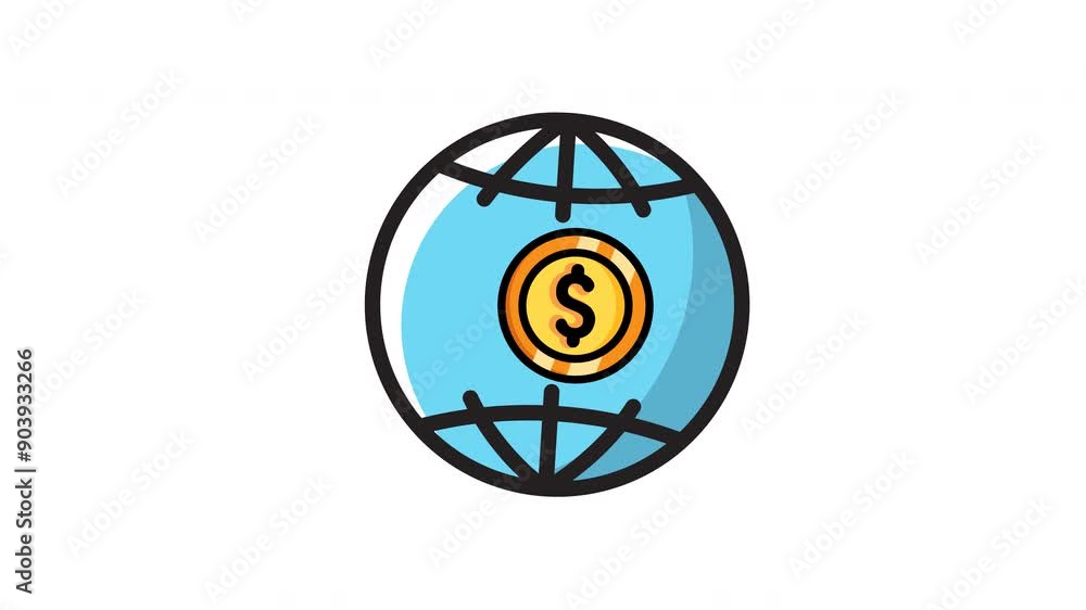 Animated money transfer with world icon . Seamless looping video with ...