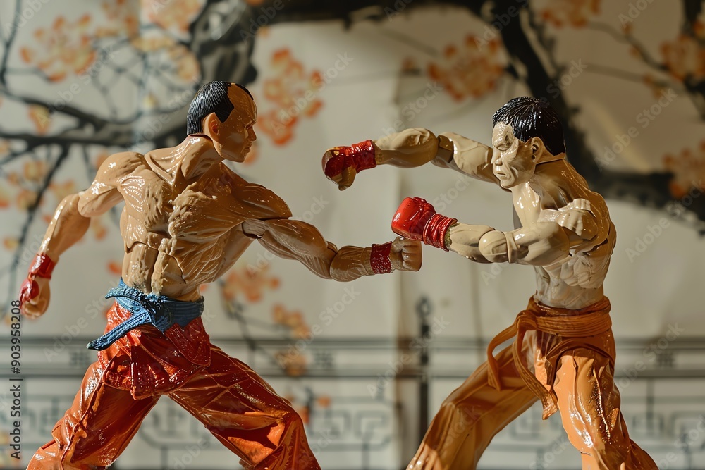 Dynamic action scene featuring two martial arts figures engaging in a ...