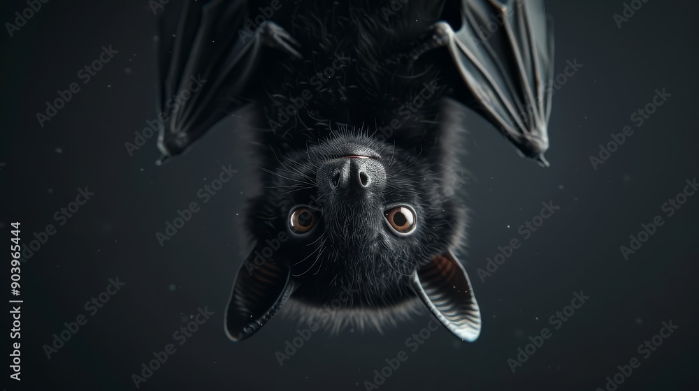 Charming 3D vampire bat hanging upside down with a cute expression ...