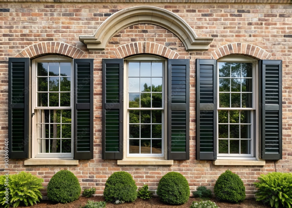 Classic brick house exterior featuring a black double-hung vinyl window ...