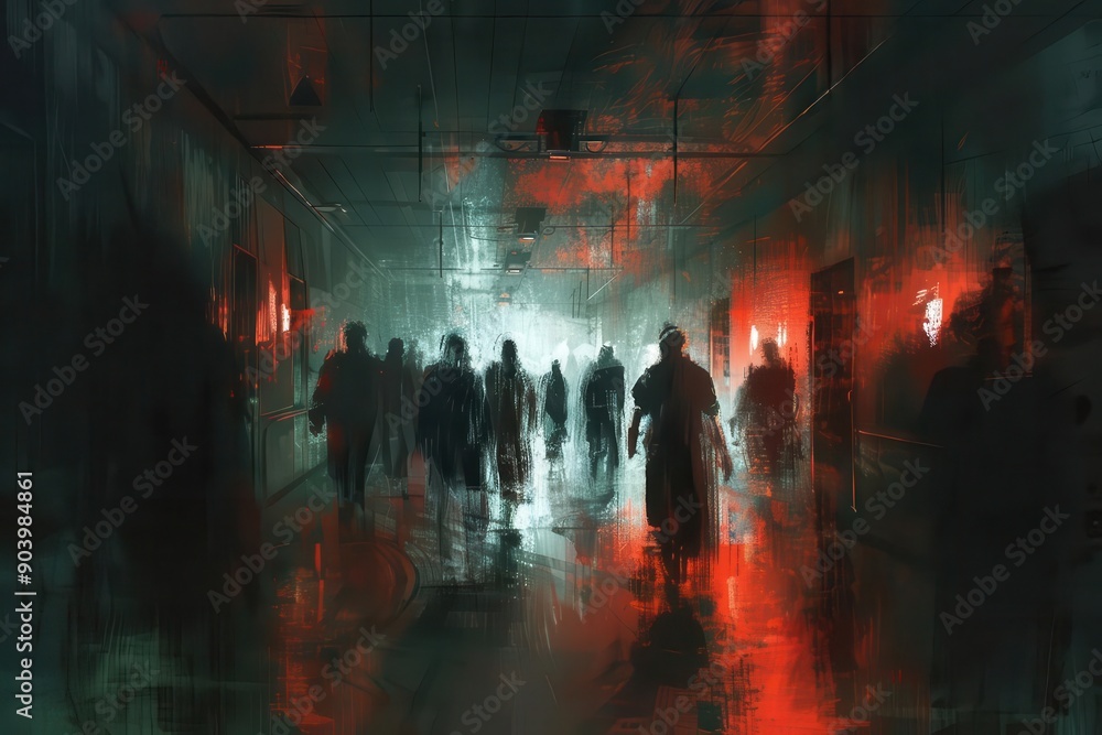 Haunted hospital with ghostly patients and flickering lights, Gothic ...