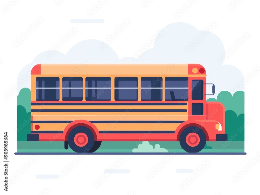 Vibrant and modern flat design depicting a stylized school bus on a ...