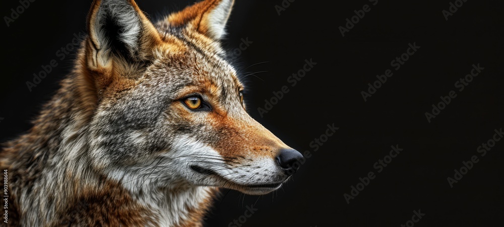 Side profile of a coyote. Detailed side profile of a coyote against a ...
