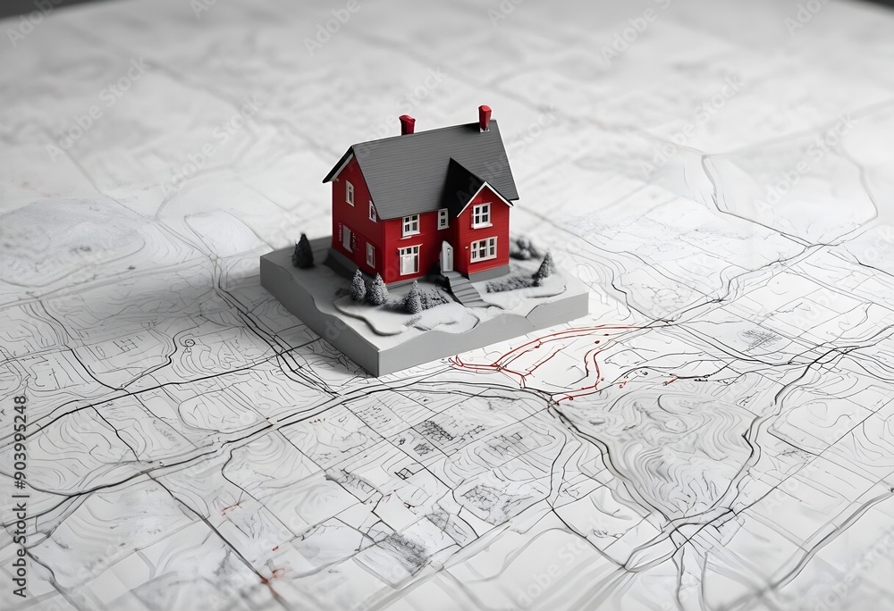 3d home placed on a map with location pin Stock Illustration | Adobe Stock
