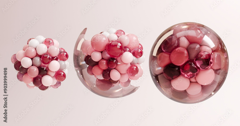 3D illustration showing an increase in the number of transparent pink ...