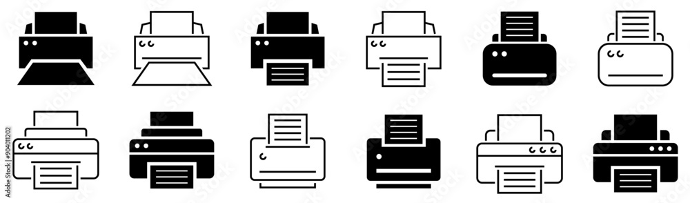 Print icon set. Document desktop printer flat icon. Printer print ...