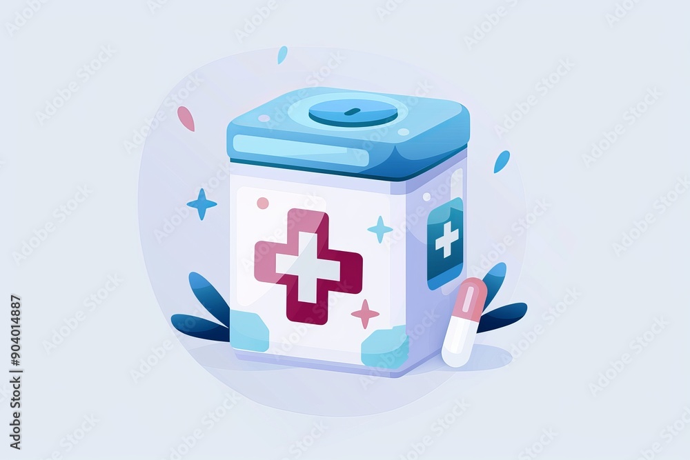 Medical donation box with a red cross on a table symbolizing healthcare ...