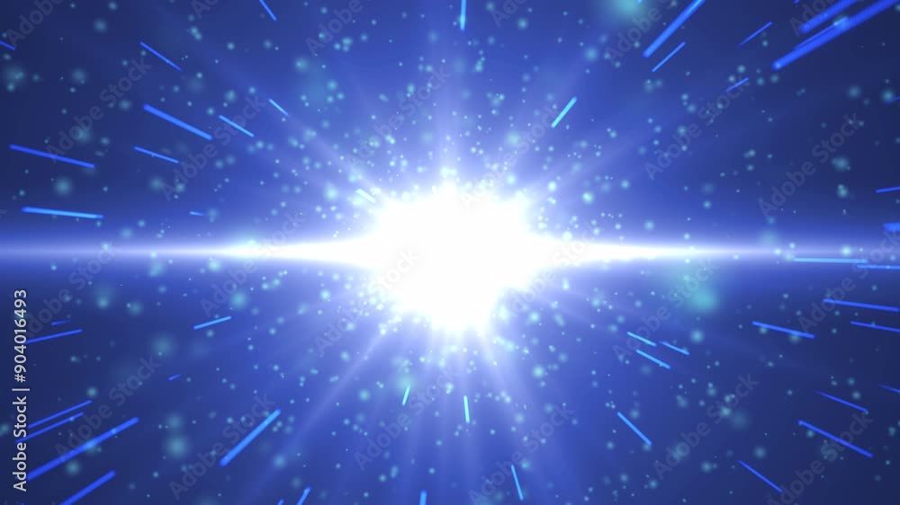 The Big Bang. Abstract rotating blue center optical lens flares shiny ...