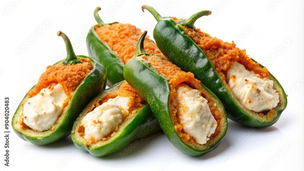 Crispy fried jalapeno peppers filled with spicy cream cheese, sprinkled ...