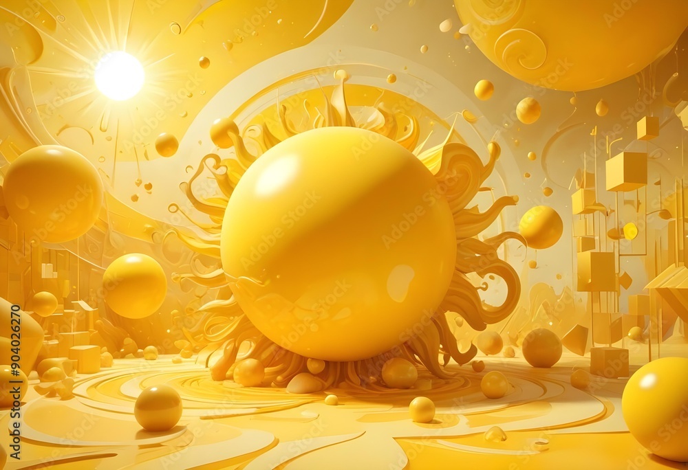 Yellow surreal background with abstract shapes and swirls in various ...