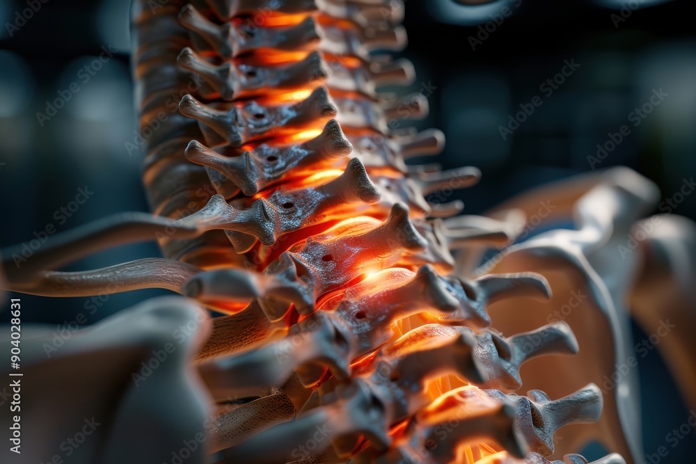 An intricate view of the thoracic spinal column, capturing the ...