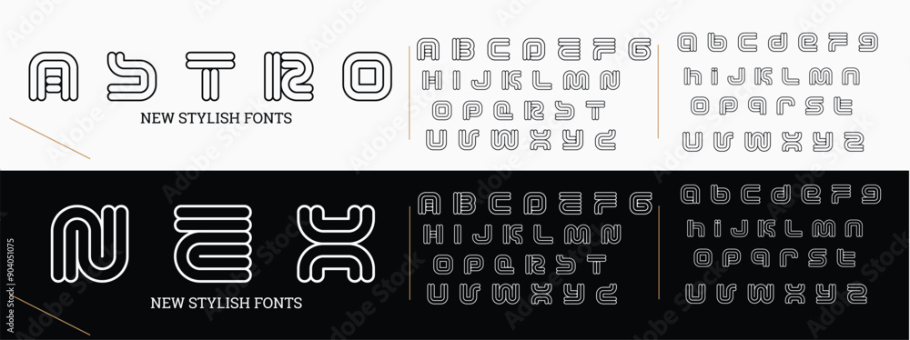 Creative Outline Double line monogram alphabet and tech fonts. Lines ...