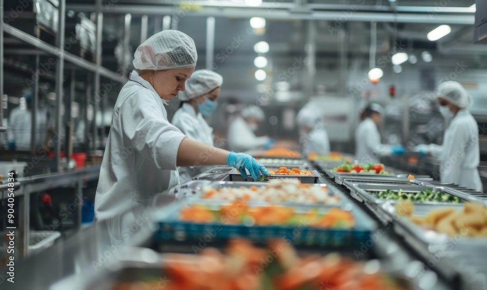 Hygienic Food Packaging Process in Modern Factory Production Line ...