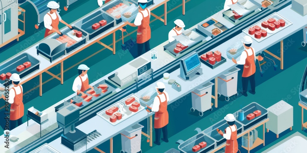 Hygienic Food Packaging Process in Modern Factory Production Line ...