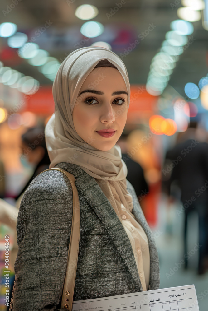 Sales person, An energetic Middle-Eastern woman holding a sales report ...