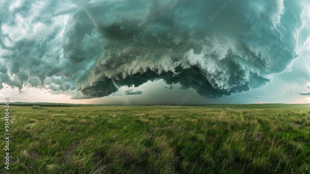 Panorama of a massive mesocyclone weather supercell which is a pre ...