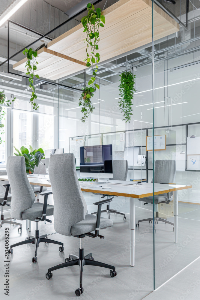 Modern office, Stylish office environment with a glass-partitioned ...