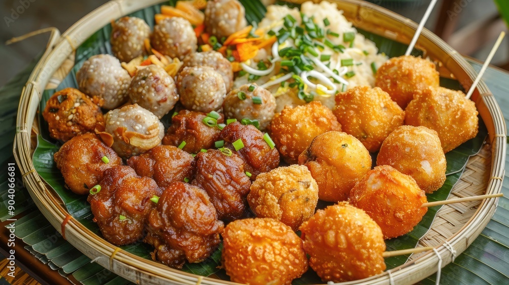 Plate of freshly cooked assorted Filipino street food called Kwek Kwek ...