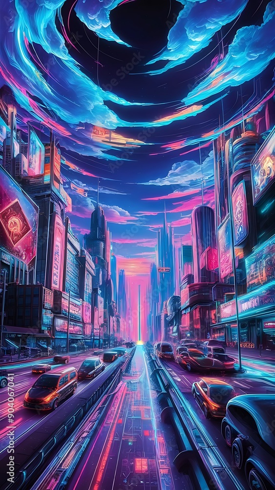 Anime cartoon neon game background, app gaming background sky with ...