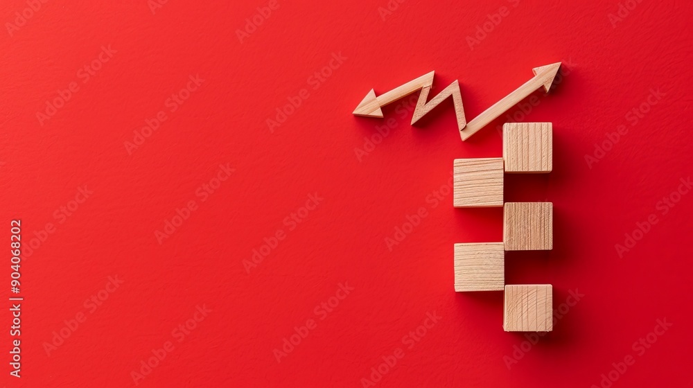 data visualization with wooden blocks and red background , wooden ...