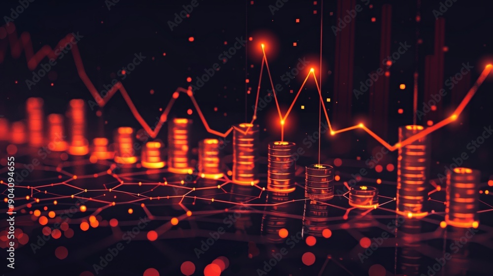 Simple line art of a graph with coins at the peaks and troughs ...