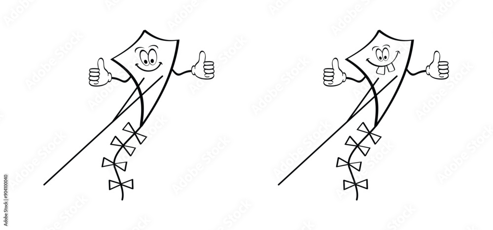 Cartoon mascot, stickman, stick figure man with a kite in the sky ...