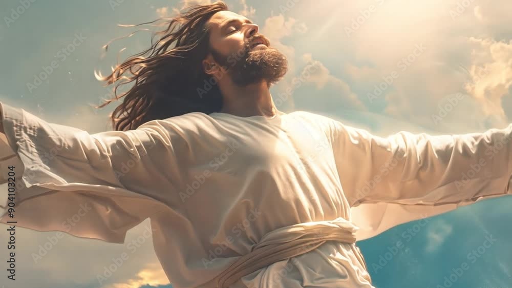 Jesus Christ in the sky. Ascension Day of Jesus Christ biblical motion ...