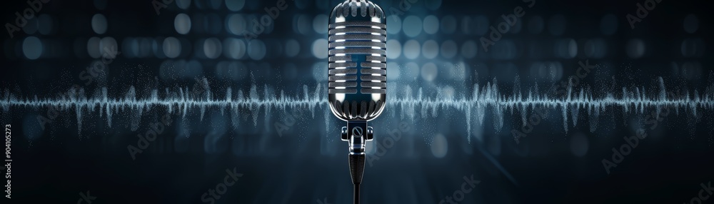 Vintage microphone against a blurry sound wave background. Perfect for ...