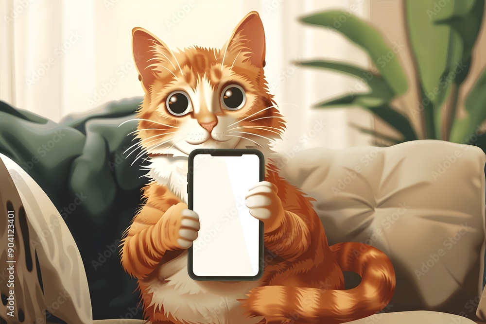 Cartoon Animals with Blank Screen Mobile Phones. Joyful Cartoon Animals ...