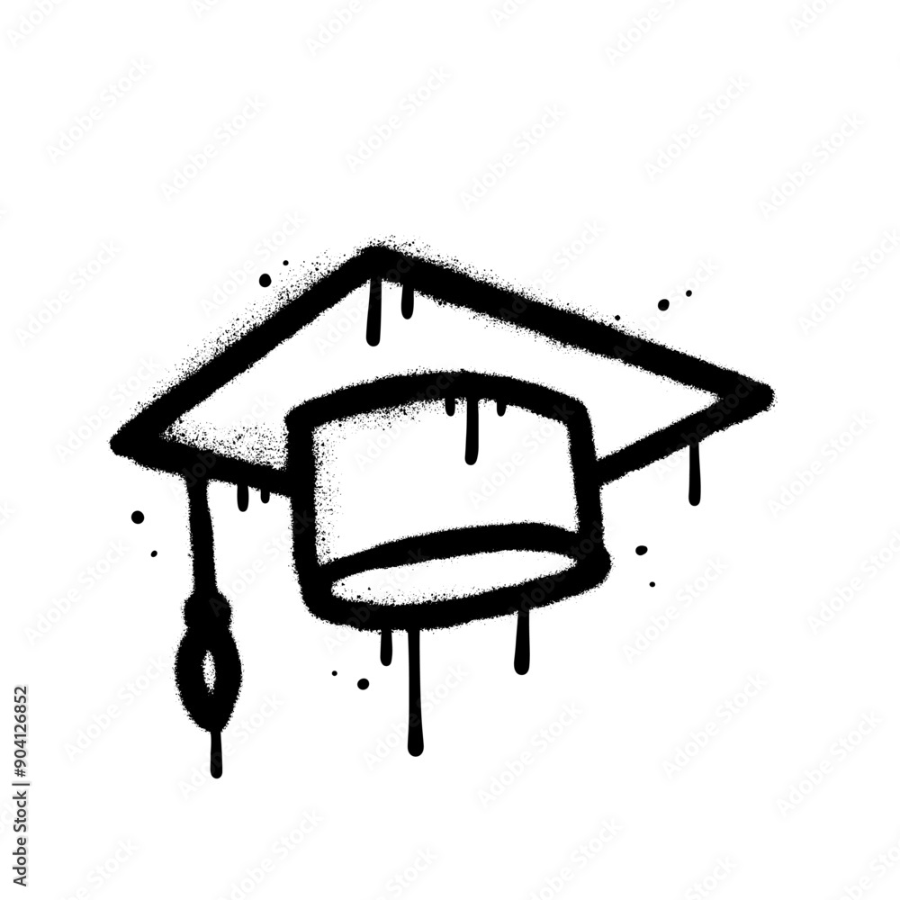 Spray Painted Graffiti Graduation hat. 90s Spray icon isolated on white ...