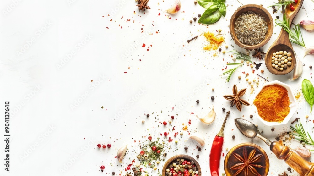 Set spices pile, ginger, ground sumac, red paprika powder, cinnamon ...