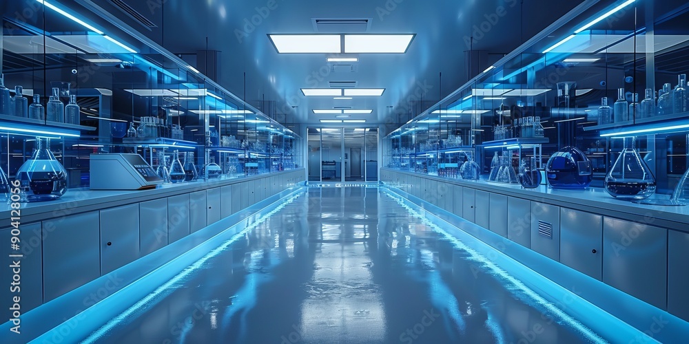 Science lab with interactive displays and experiments Stock ...