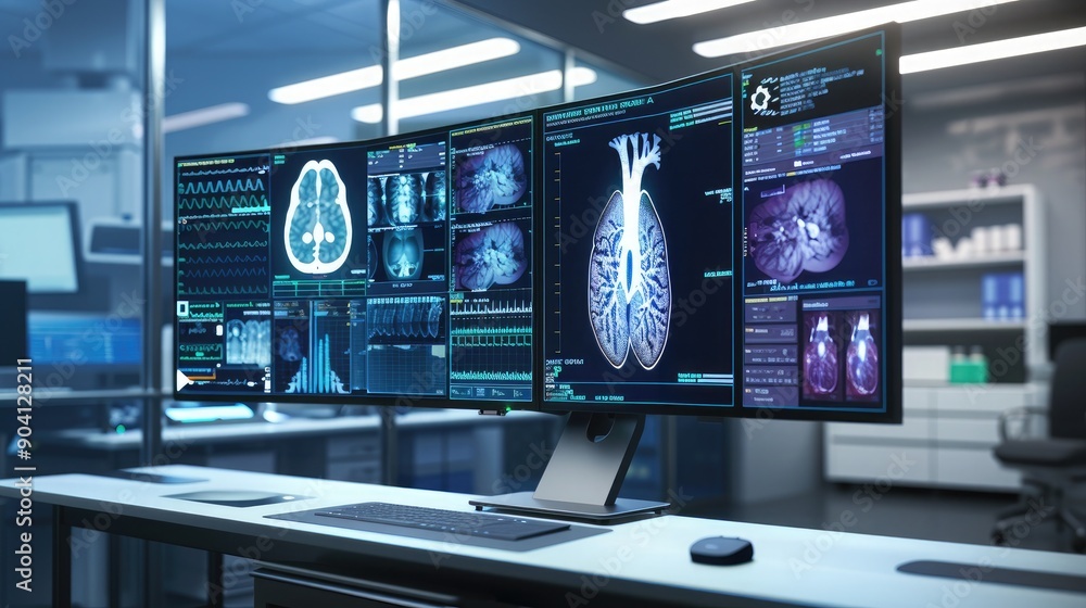 A modern diagnostic tool using AI to interpret medical images, with ...