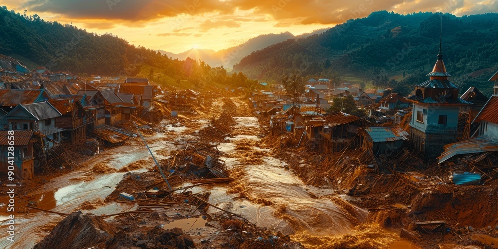 Severe landslide triggered by deforestation and construction, causing ...