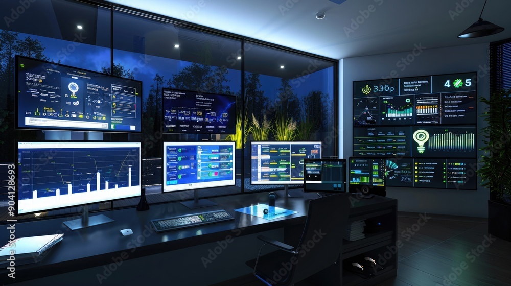 A modern energy management control center in a smart home, with ...