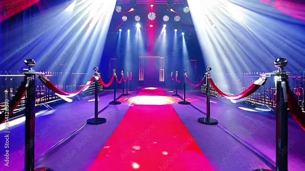 Animation of glowing lights and red carpet. Grand opening ceremony ...