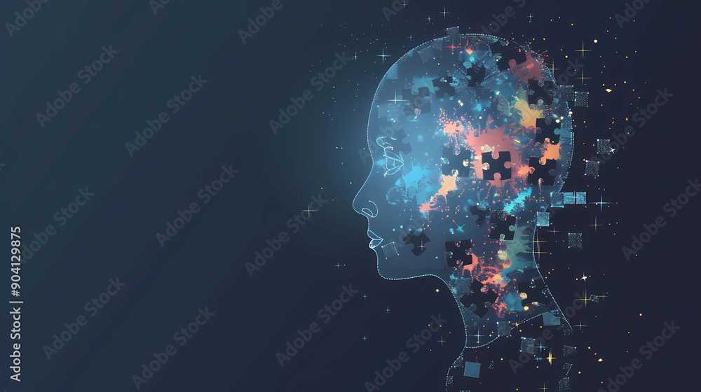 Human head profile and jigsaw puzzle, cognitive psychology or ...