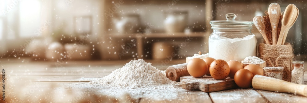 Cozy and inviting banner for a new home bakery, featuring a warm ...