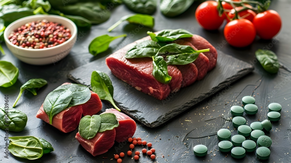 Iron Tablets with Red Meat and Spinach for Anemia Prevention and ...