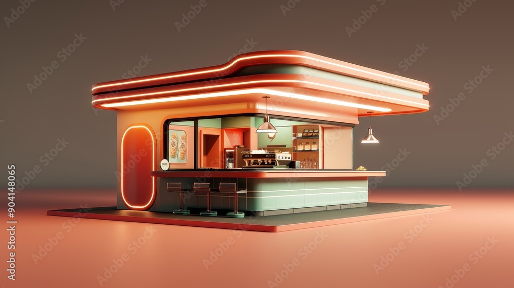 A retro-style diner with neon lights and a vintage aesthetic. The ...