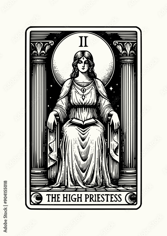 The High Priestess: Tarot Card Featuring Goddess, Book, Pillars, Moon ...